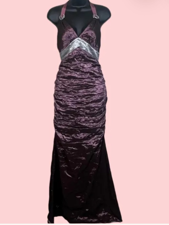 BCBGMaxAzria | Dresses | Bcbgmaxazria Purple And Silver Ruched Halter ...